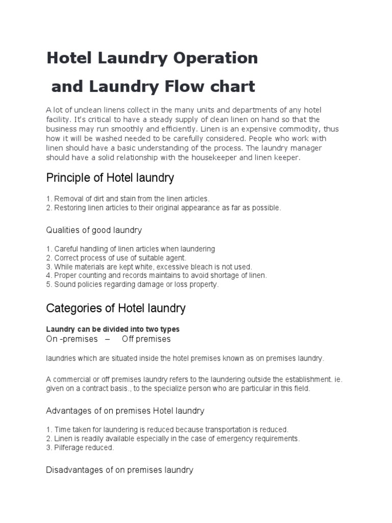 Laundry Operation and Laundry Flow Chart | PDF | Washing Machine | Laundry