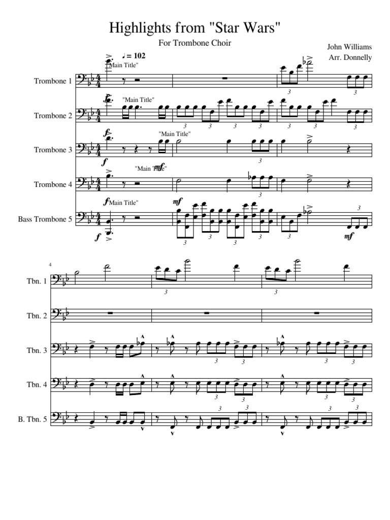 Highlights From "Star Wars": For Trombone Choir | PDF | Brass ...