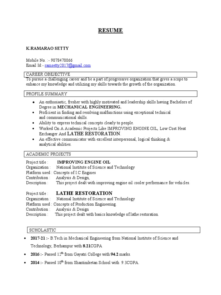 Rama Rao Resume | PDF | Science | Engineering