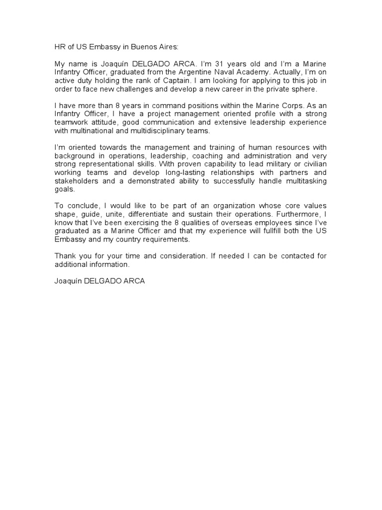 Cover Letter - Us Embassy | PDF