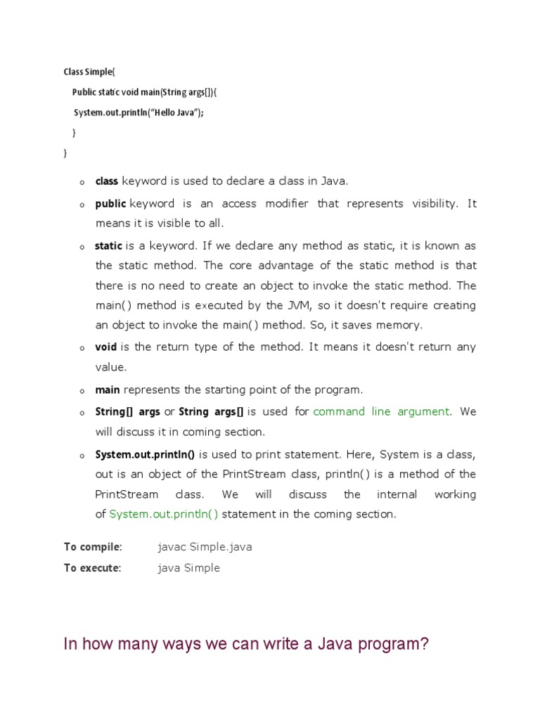 In How Many Ways We Can Write A Java Program? | PDF | Java (Programming Language) | Variable ...