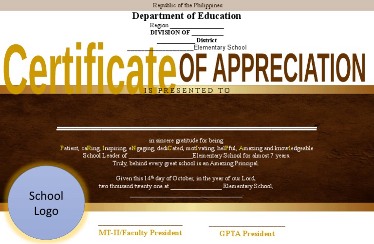 Principal Appreciation Day Certificate Teacher Appreciation