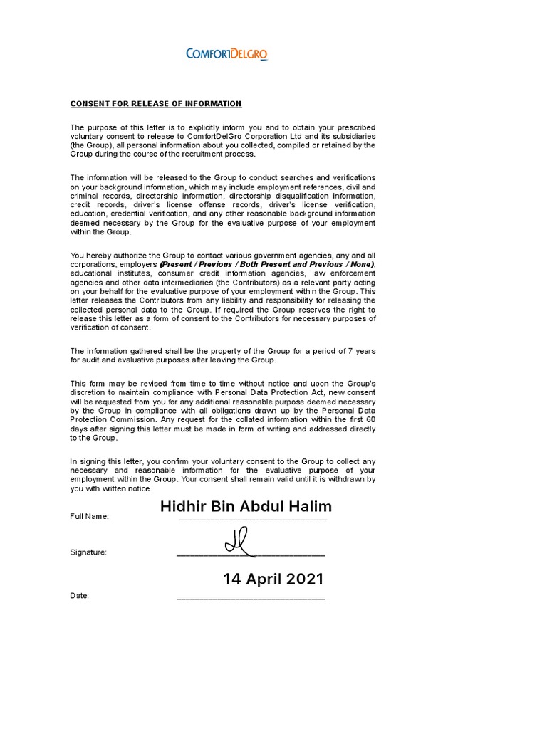 Consent for Information Release Form | PDF | Consent | Criminal Record