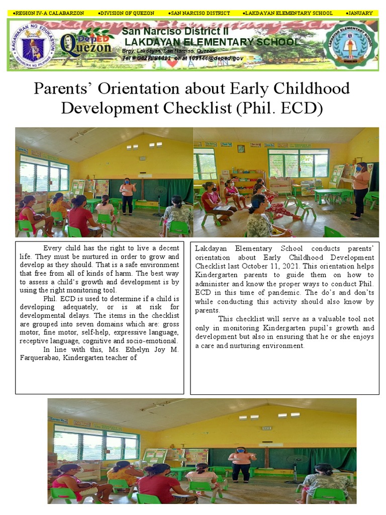 Parents' Orientation About Early Childhood Development Checklist (Phil. ECD) | PDF | Early ...