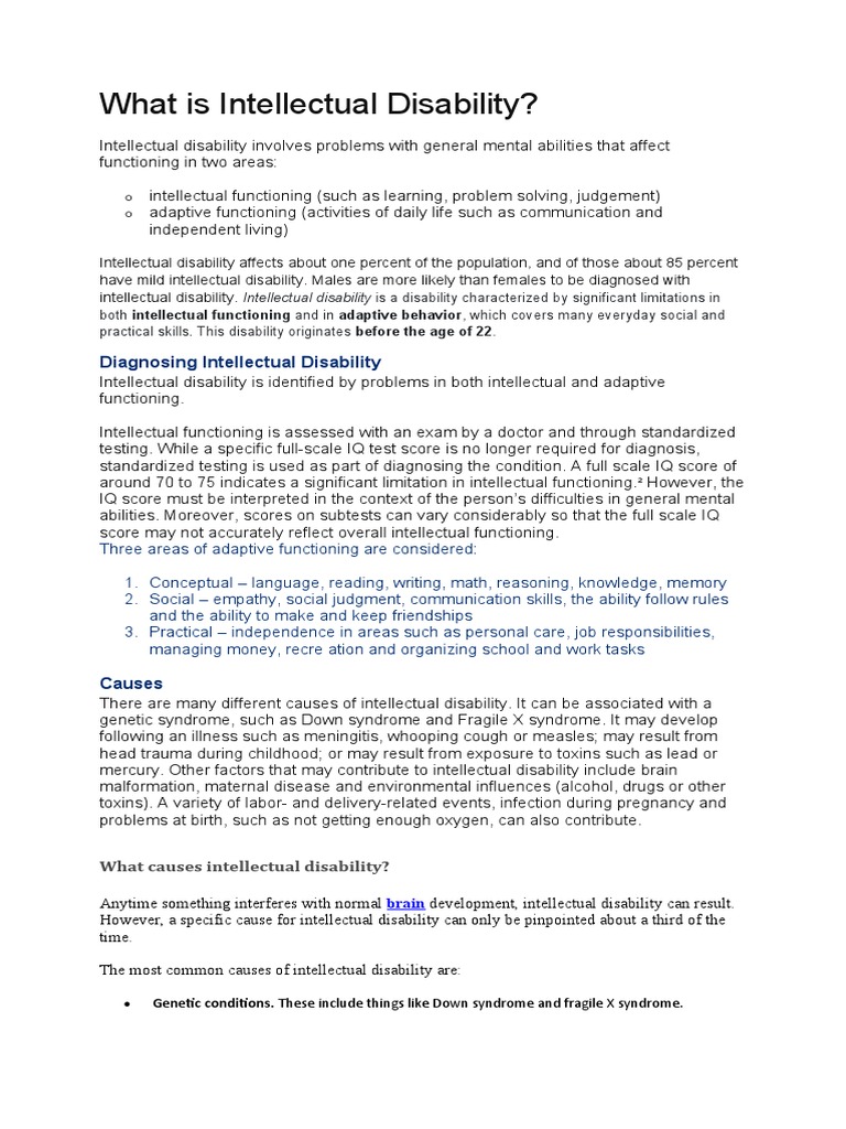 What Is Intellectual Disability - Marin | PDF | Intellectual Disability | Intelligence Quotient