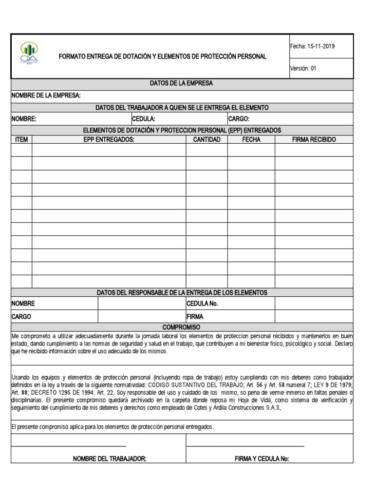 Formato de Entrega de EPP | PDF