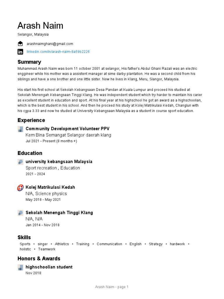 Resume Arash Naim | PDF