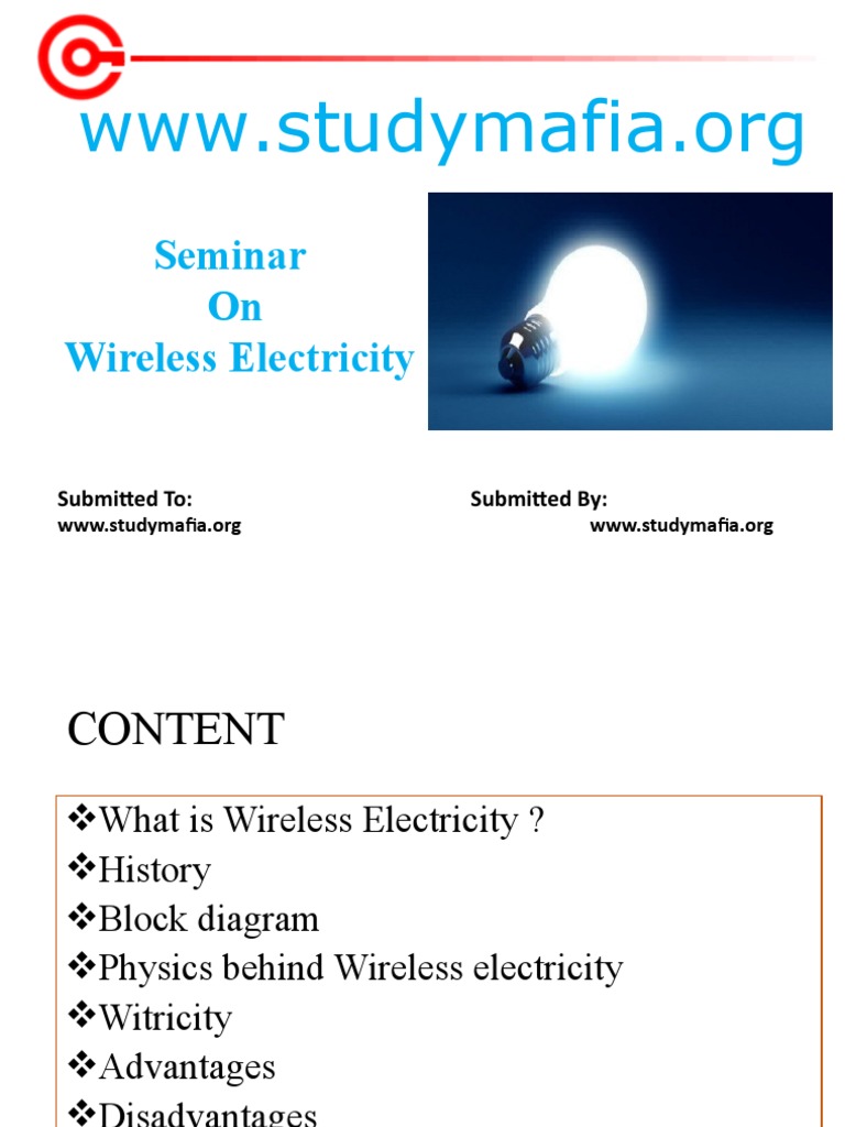 Seminar on Wireless Electricity Concepts | PDF | Inductor | Radio