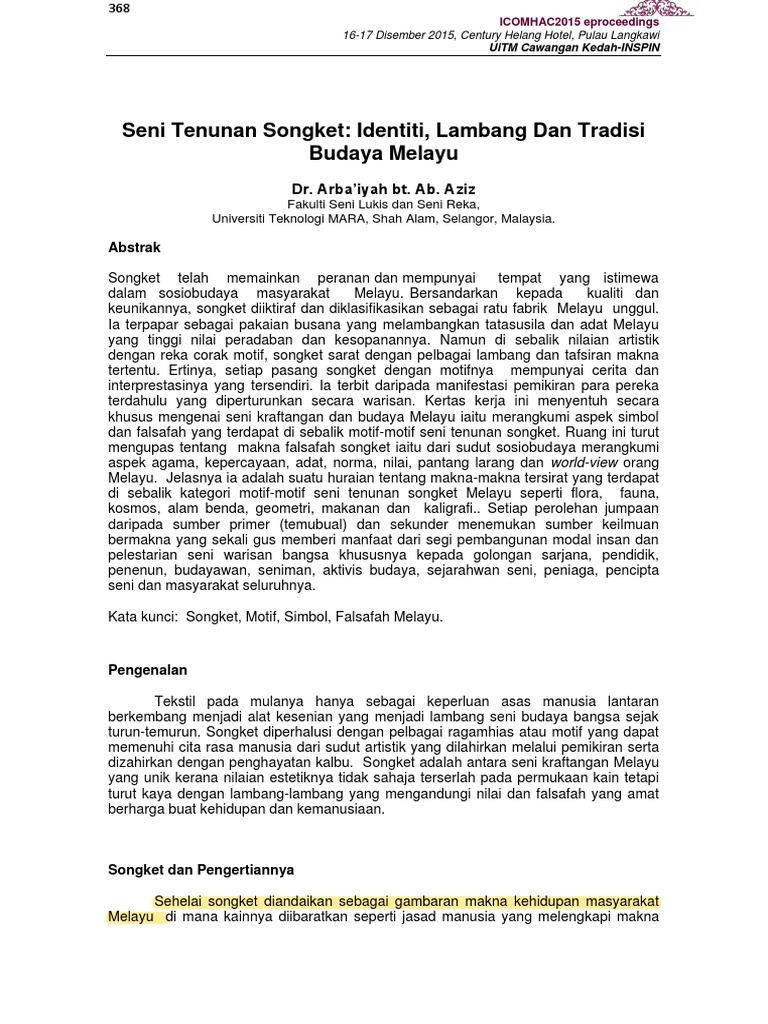 Seni Tenunan Songket Identiti, Lambang Dan Tradisi | PDF