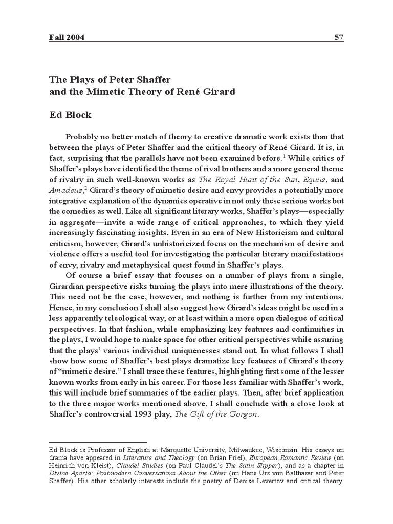 Block - The Plays of Peter Shaffer | PDF | René Girard