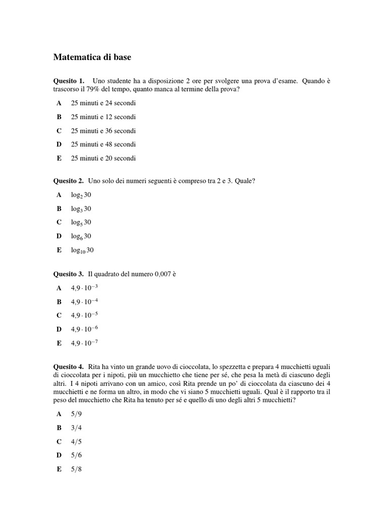 Esempio TOLC S Matematica Di Base | PDF