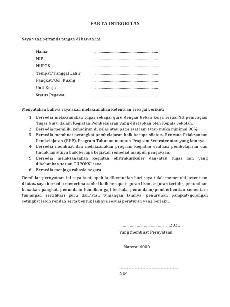 Fakta Integritas Pns Dan Non Pns | PDF