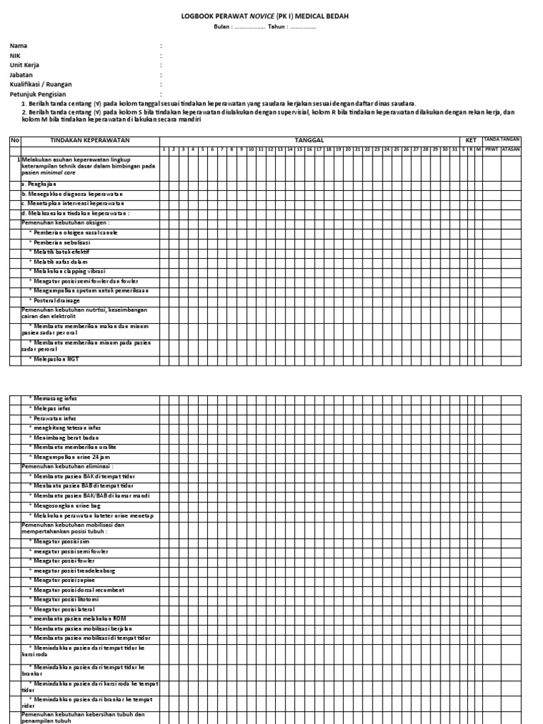 Logbook Perawat Medical Bedah New | PDF