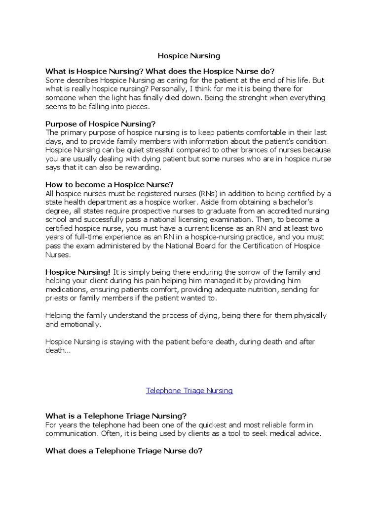 HOSPICE - Telephone Triage | PDF | Nursing | Palliative Care