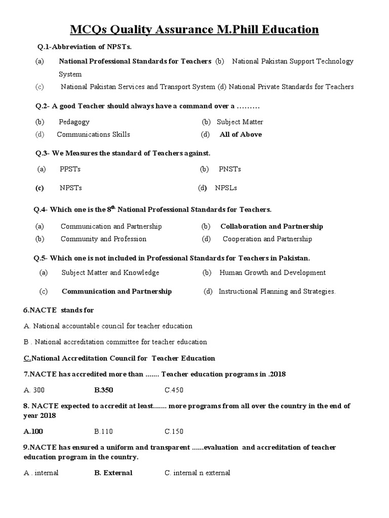 Final MCQs DR Zafar SB | PDF | Teachers | Behaviorism