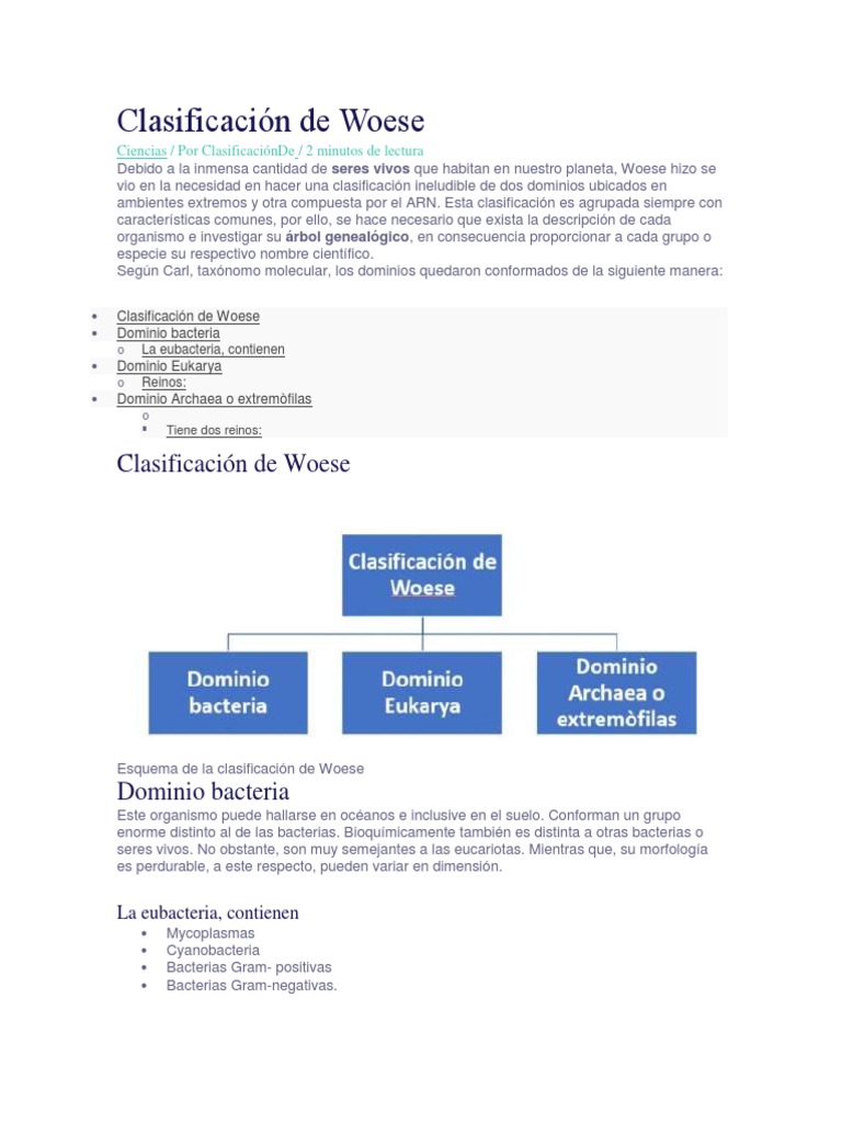 Clasificación de Woese | PDF | Archaea | Las bacterias