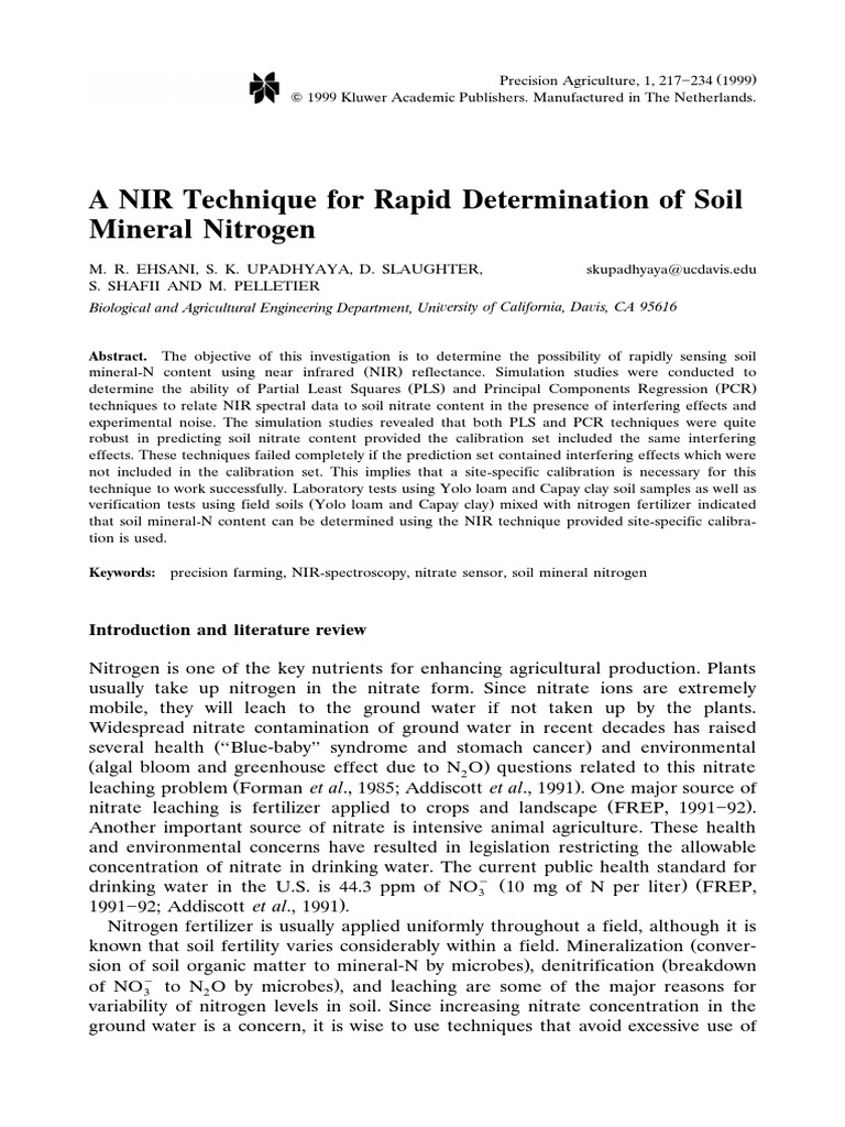 A NIR Technique For Rapid Determination of Soil Mineral Nitrogen | PDF ...