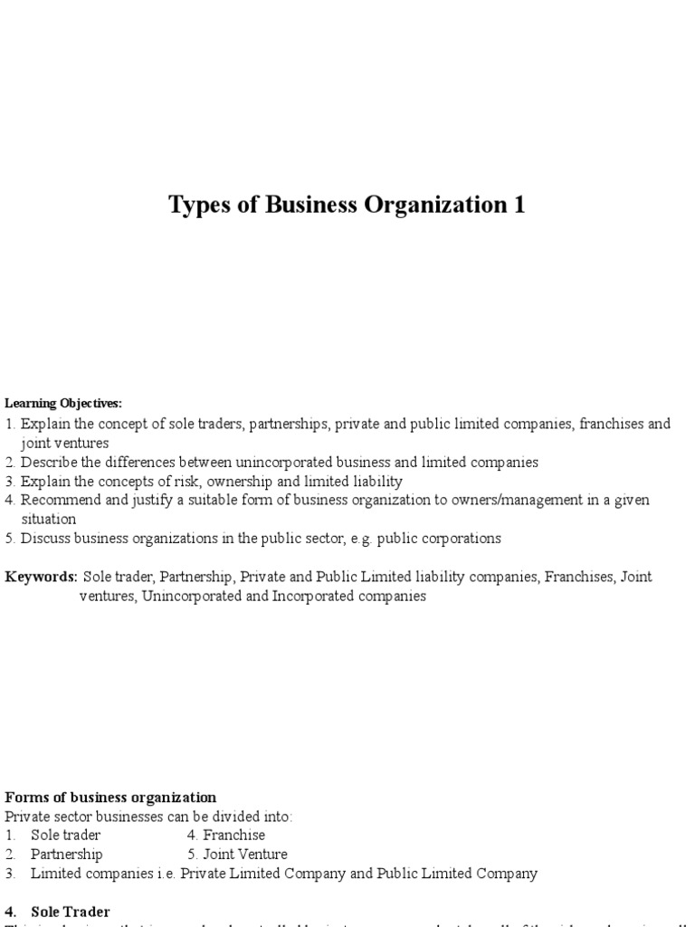Types of Business Organization | PDF | Partnership | Joint Venture