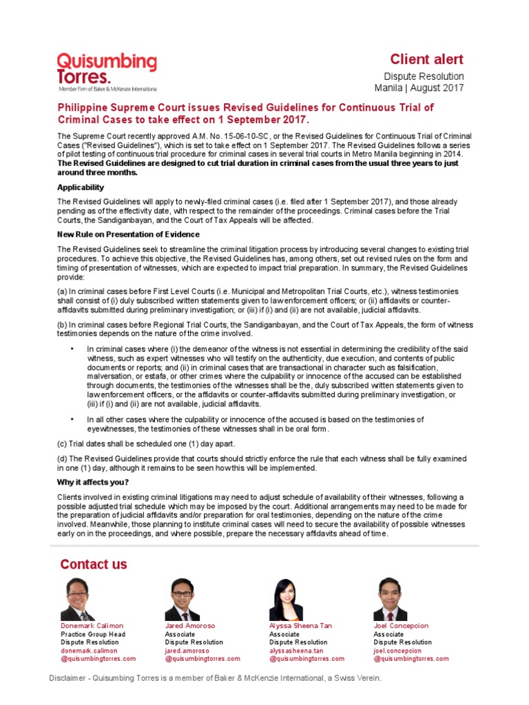 Revised Guidelines On Continuous Trial For Criminal Cases 11827 | PDF ...