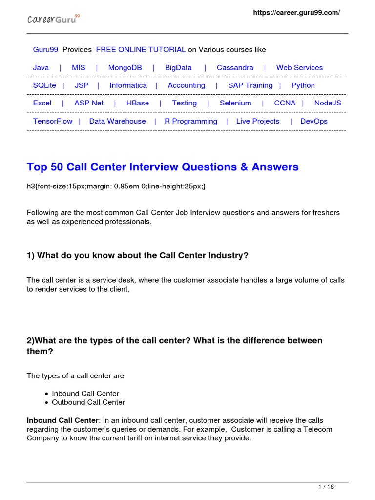 Top 50 Call Center Interview Questions & Answers: 1) What Do You Know ...