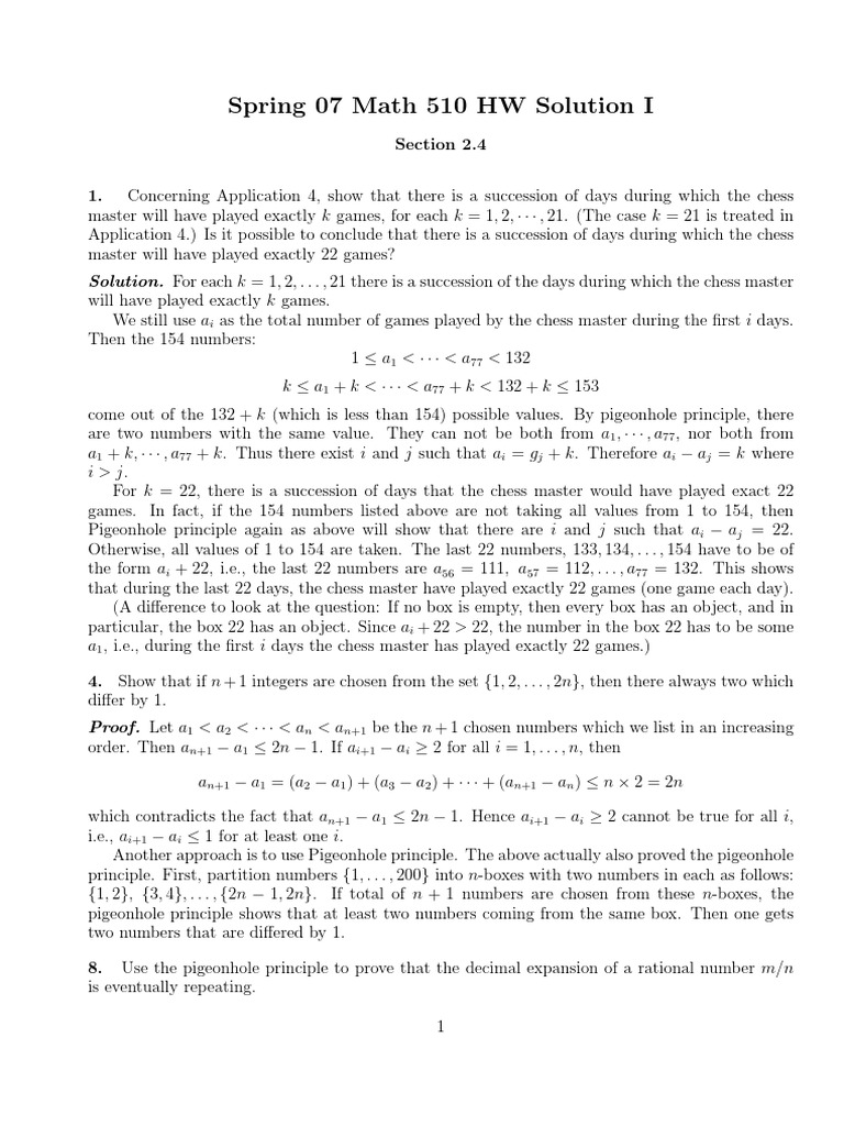 Spring 07 Math 510 HW Solution I | PDF | Numbers | Decimal