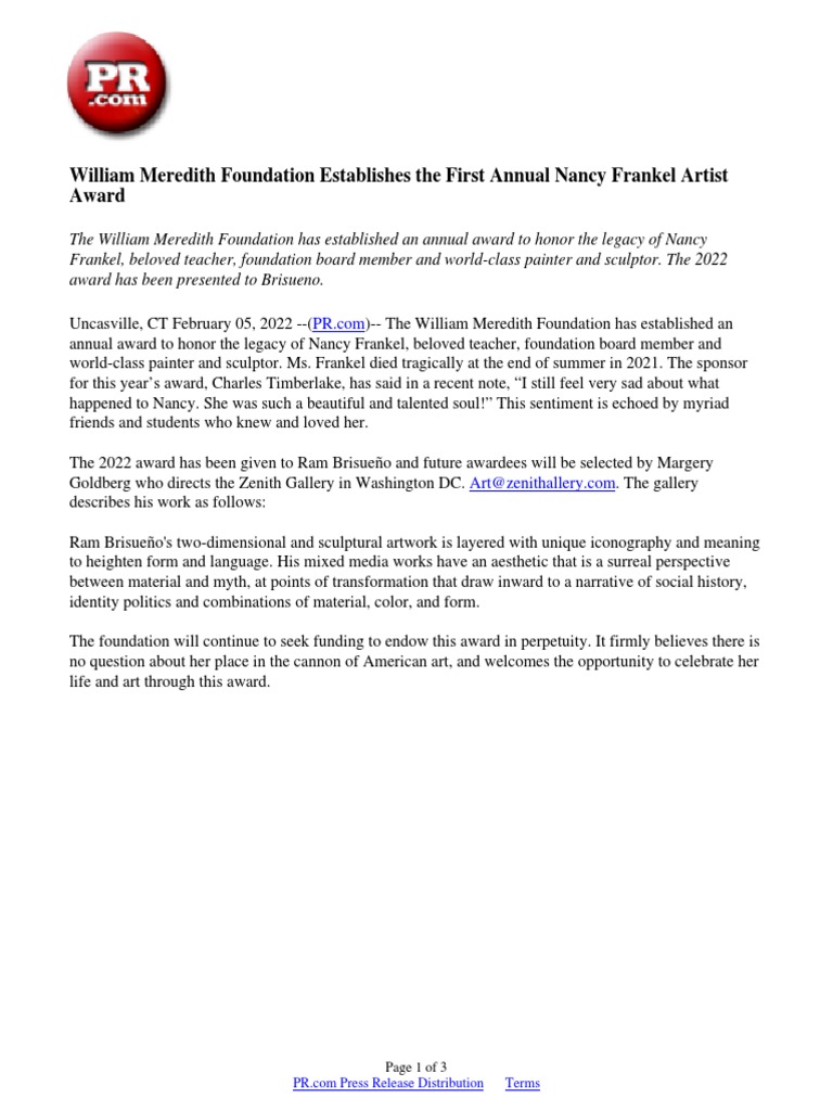 William Meredith Foundation Establishes The First Annual Nancy Frankel ...