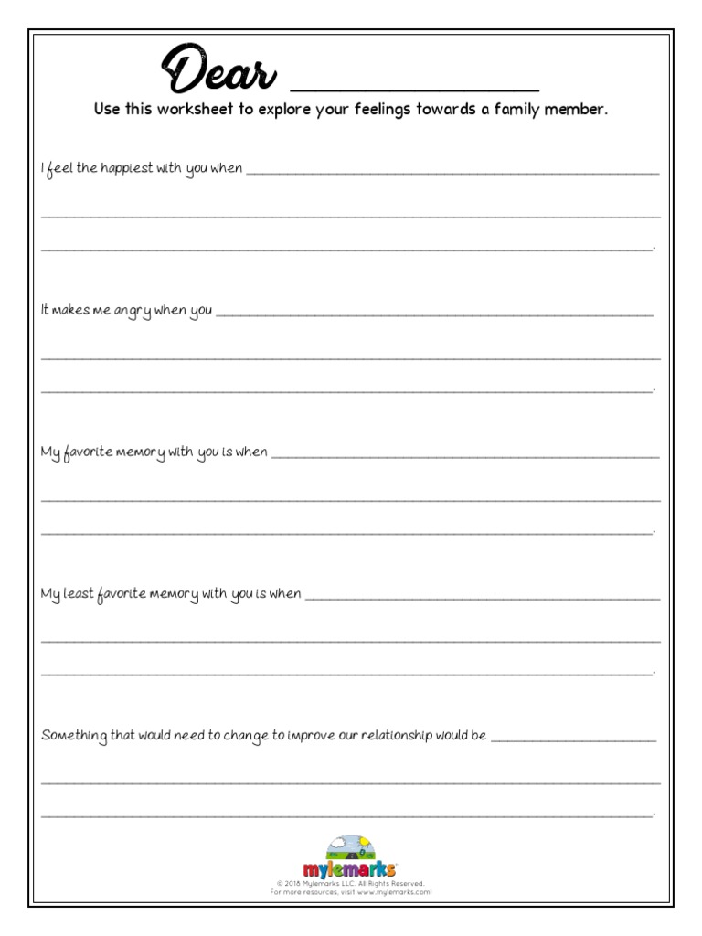 Use This Worksheet To Explore Your Feelings Towards A Family Member ...