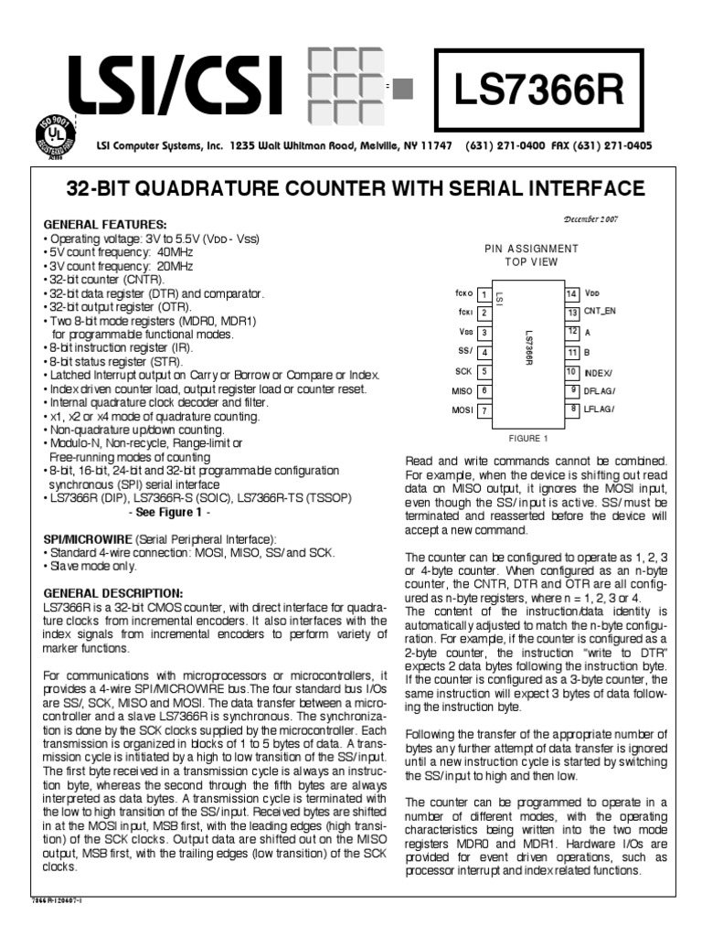 Lsi/Csi: 32-Bit Quadrature Counter With Serial Interface | PDF | Information And Communications ...