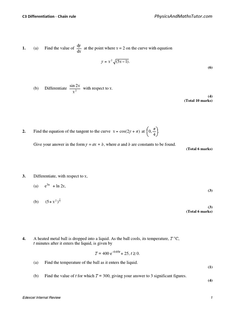 C3 Differentiation - Chain Rule | PDF | Sine | Trigonometric Functions