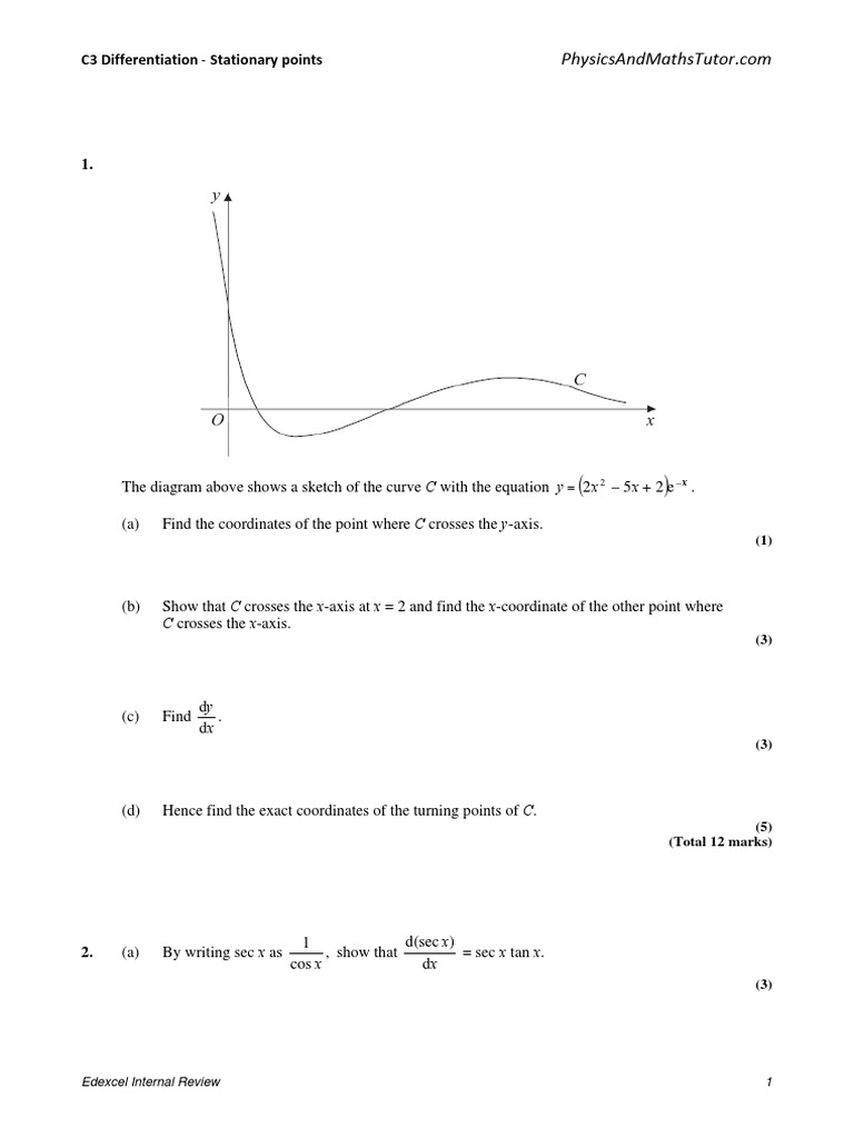 C3 Differentiation - Stationary Points | PDF | Equations | Pi