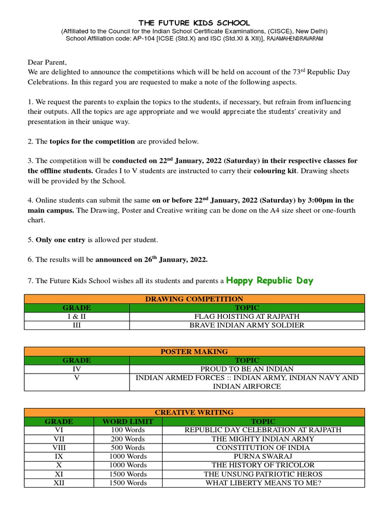 Republic Day Circular 2022 | PDF