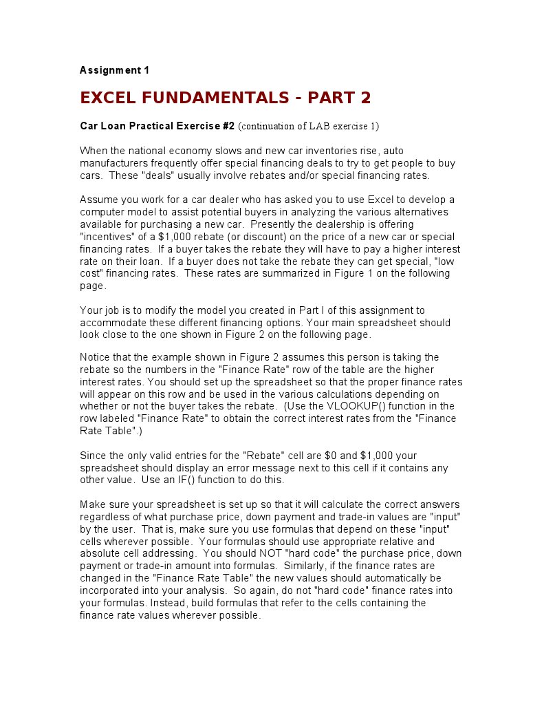 Excel Car Loan Model Exercise | PDF | Rebate (Marketing) | Spreadsheet