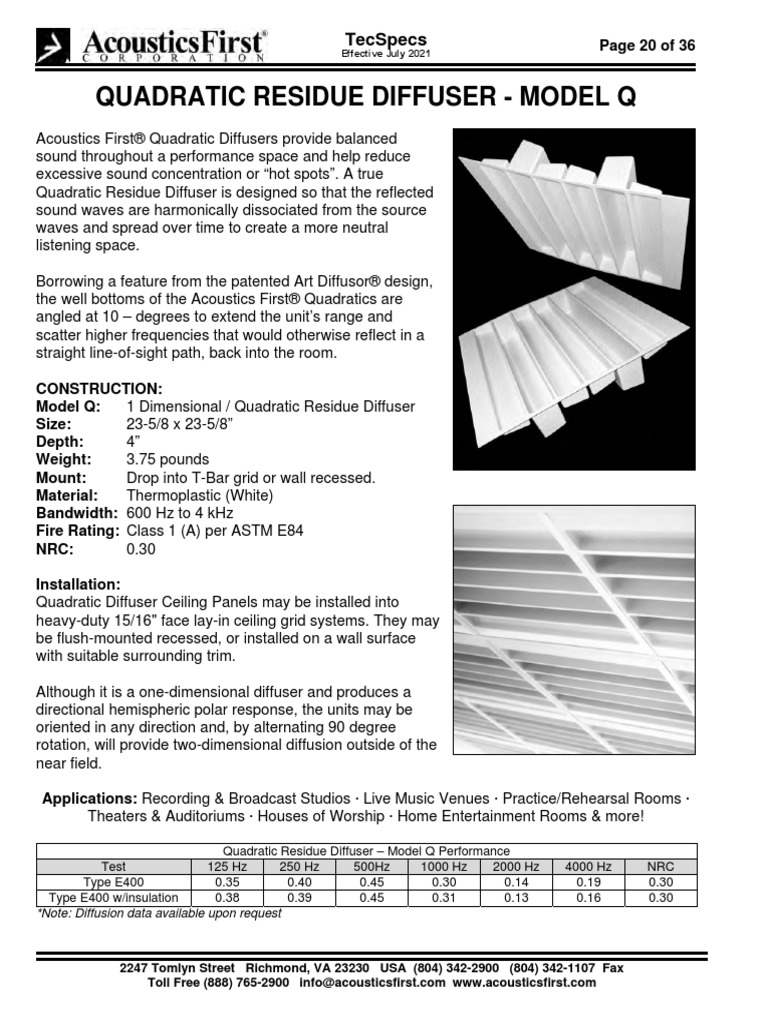 Quadratic Residue Diffuser - Model Q: Tecspecs | PDF