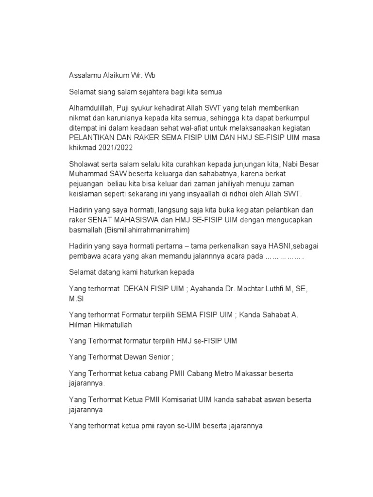 Naska MC Pelantikan Dan Raker | PDF