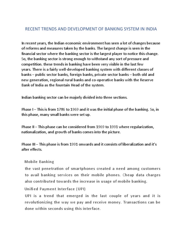RECENT TRENDS AND DEVELOPMENTS IN INDIA'S BANKING SYSTEM | PDF ...