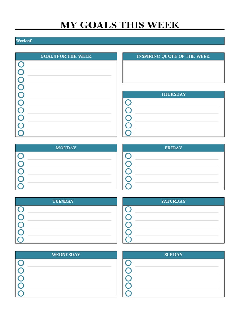 My Goals This Week: Week Of: Goals For The Week Inspiring Quote of The ...