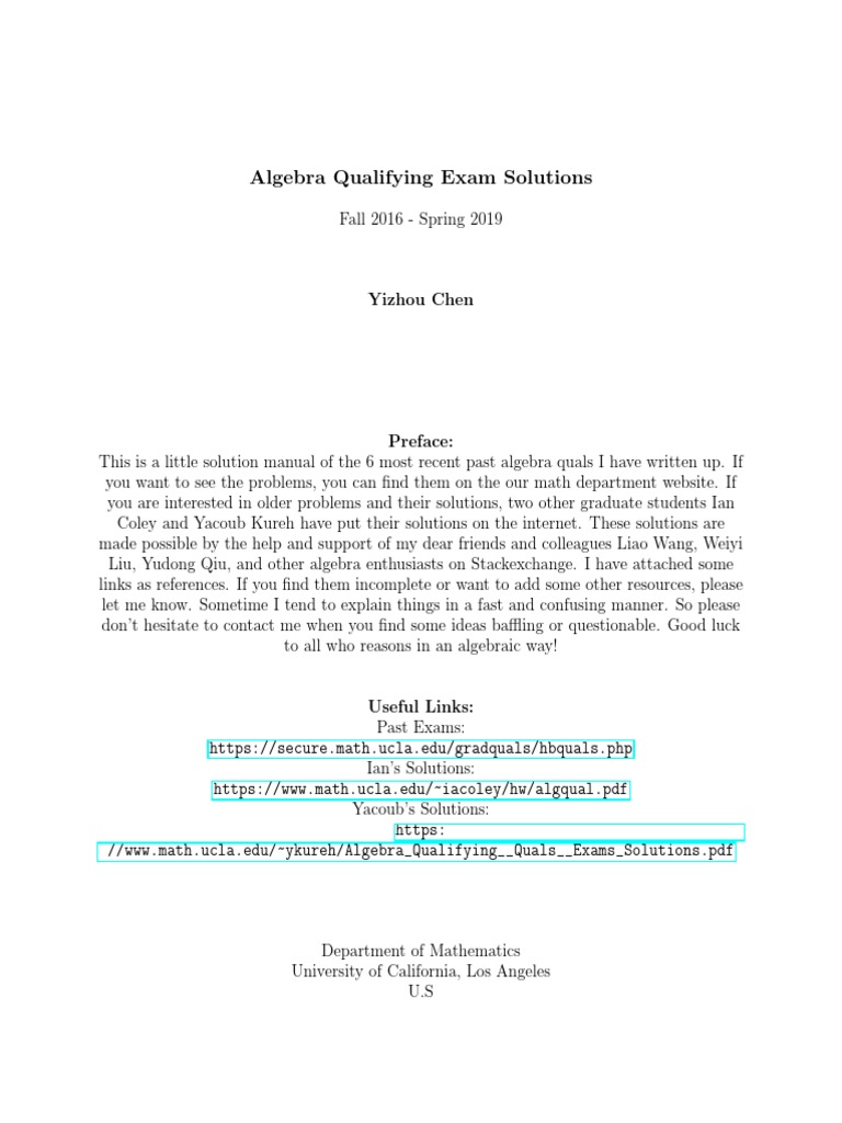 Algebra Qualifying Exam Solutions | PDF | Index Of A Subgroup | Basis ...