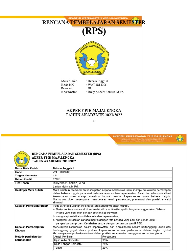 RPS B.Inggris I | PDF