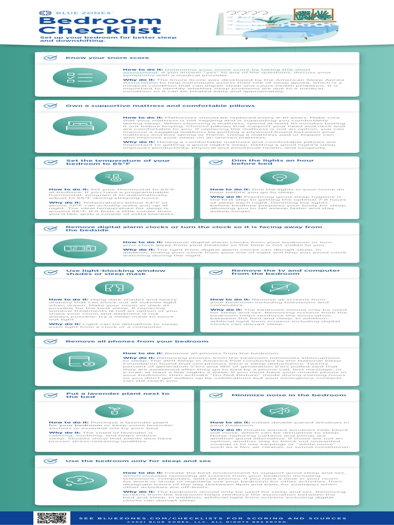Blue Zones Checklist For Bedroom | PDF | Sleep | Snoring