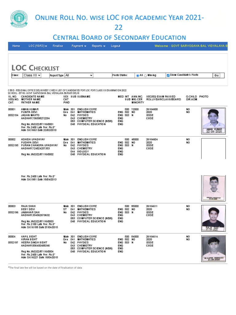 XII Class LOC Checklist | PDF | Schools | Statistics Of Education