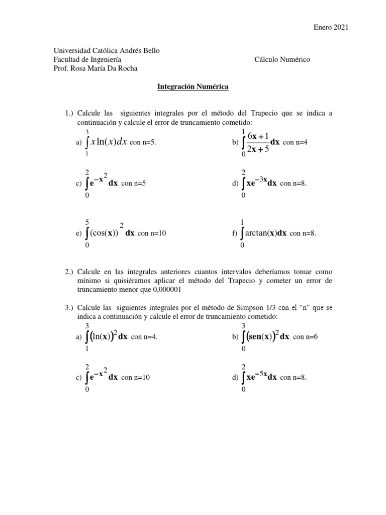 Guia No. 10 Integración Numérica Trapecio y Simpson | PDF | Algoritmos | Ciencia computacional