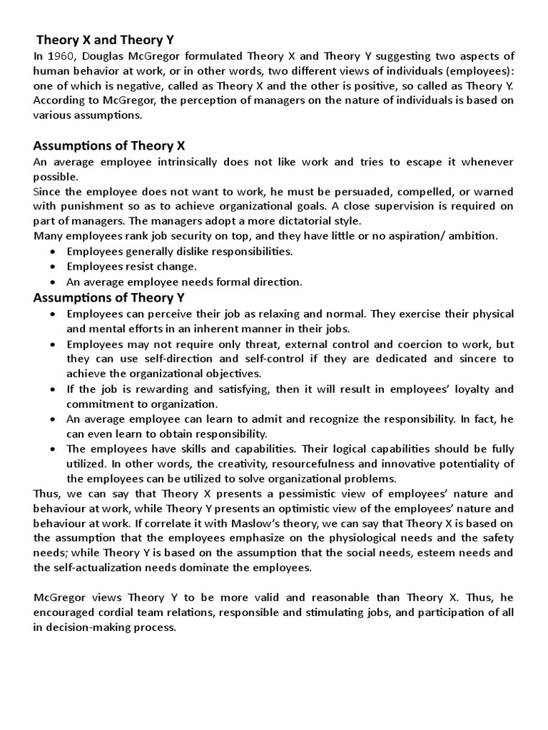 Theory X and Theory Y | PDF | Cognitive Science | Organizational Behavior