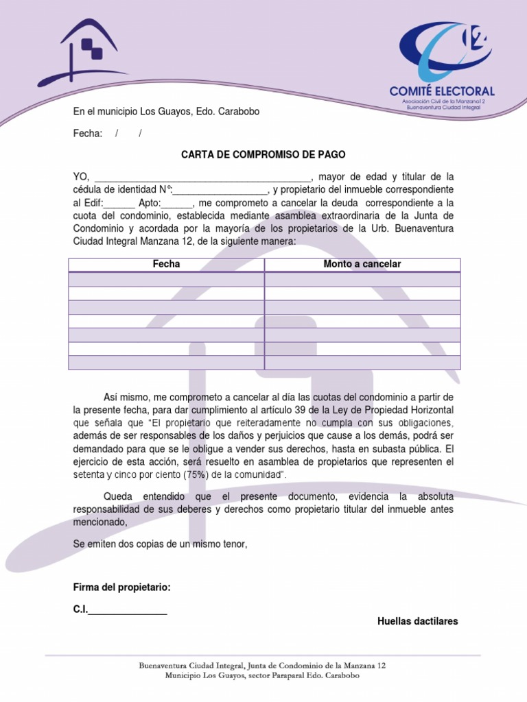 Carta de Compromiso de Pago | PDF