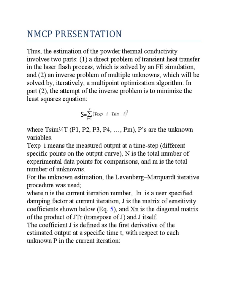 NMCP Presentation: (Texp I Tsim I) | PDF | Mathematical Optimization | Inverse Problem
