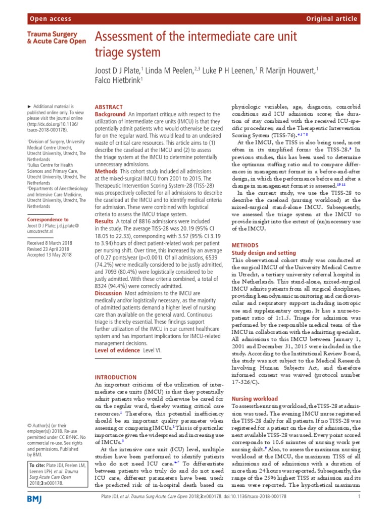 Assessment of The Intermediate Care Unit Triage System | PDF ...