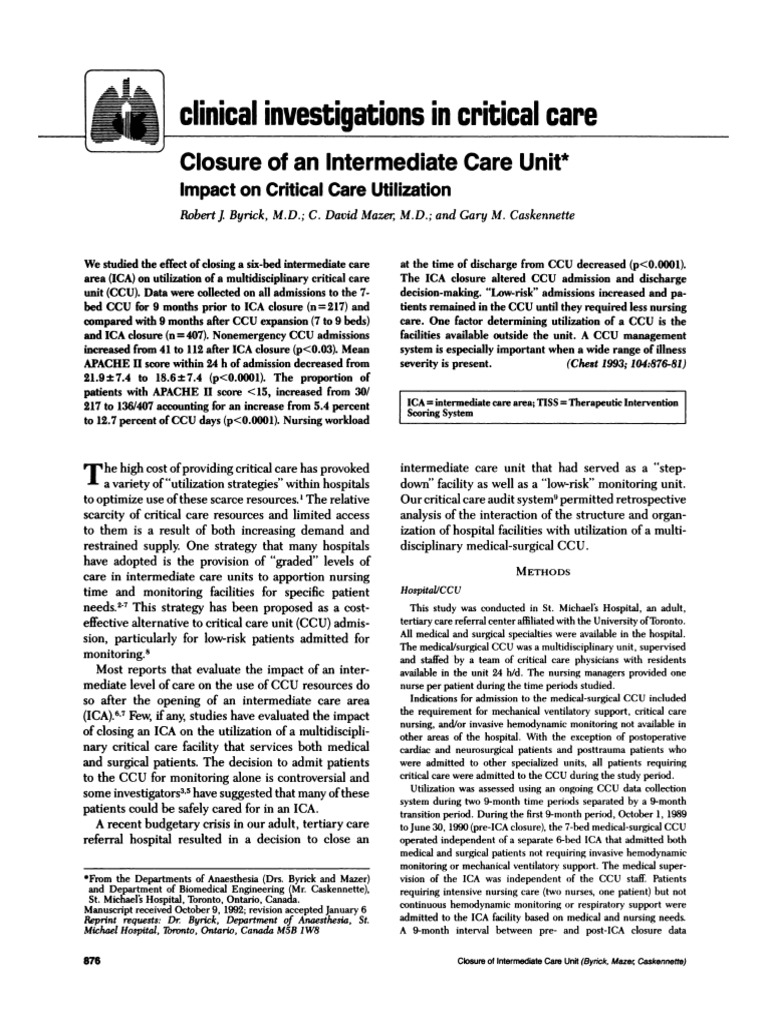 Closure of An Intermediate Care Unit Impact On Critical Care ...