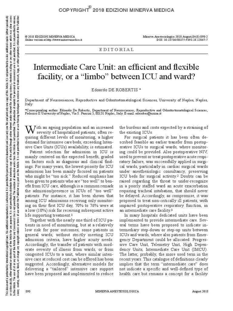 Intermediate Care Unit - An Efficient and Flexible Facility, or A ...