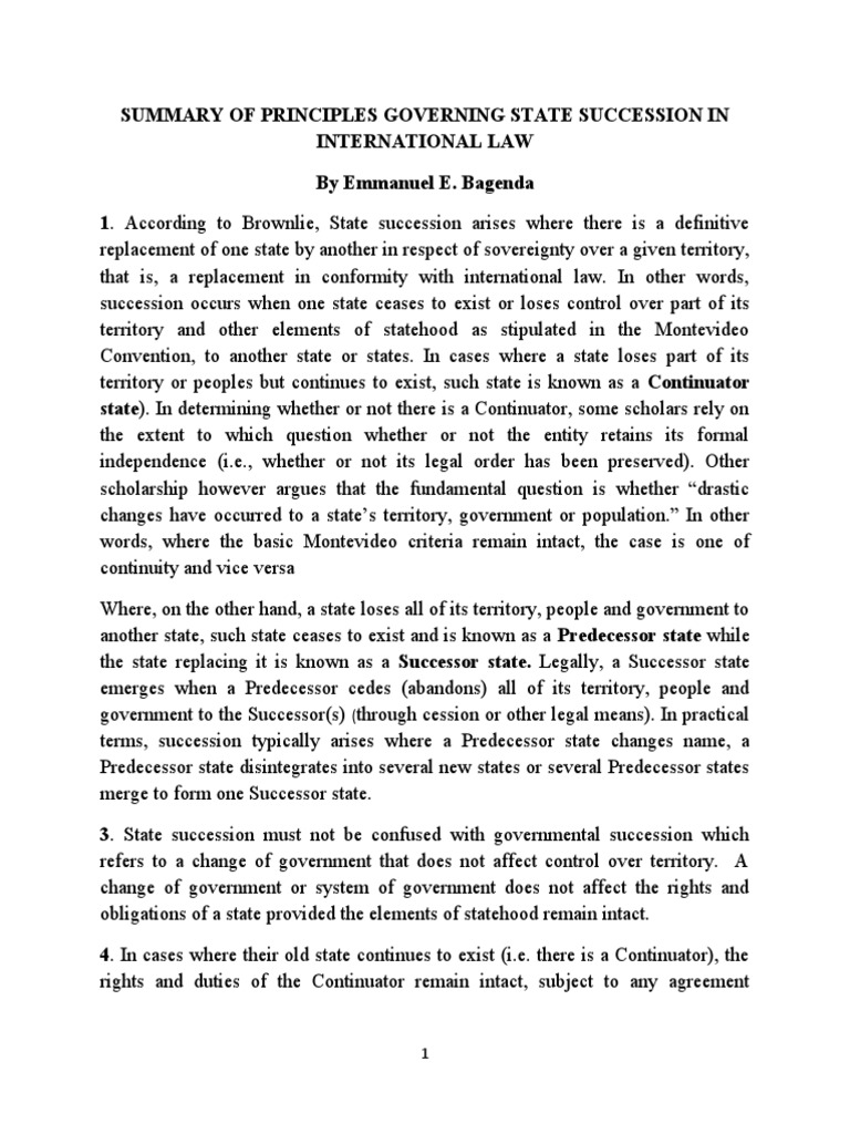 Principles Governing State Succession in International Law | PDF ...