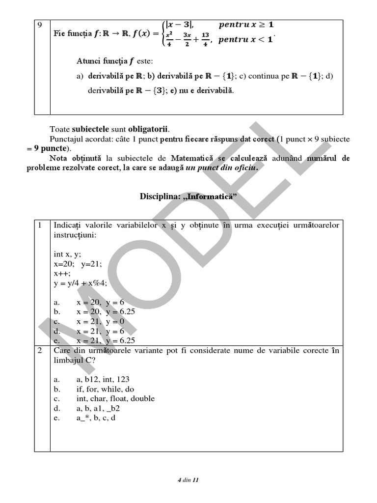 Model Chestionar Concurs Admitere 2021 Converted Min | PDF