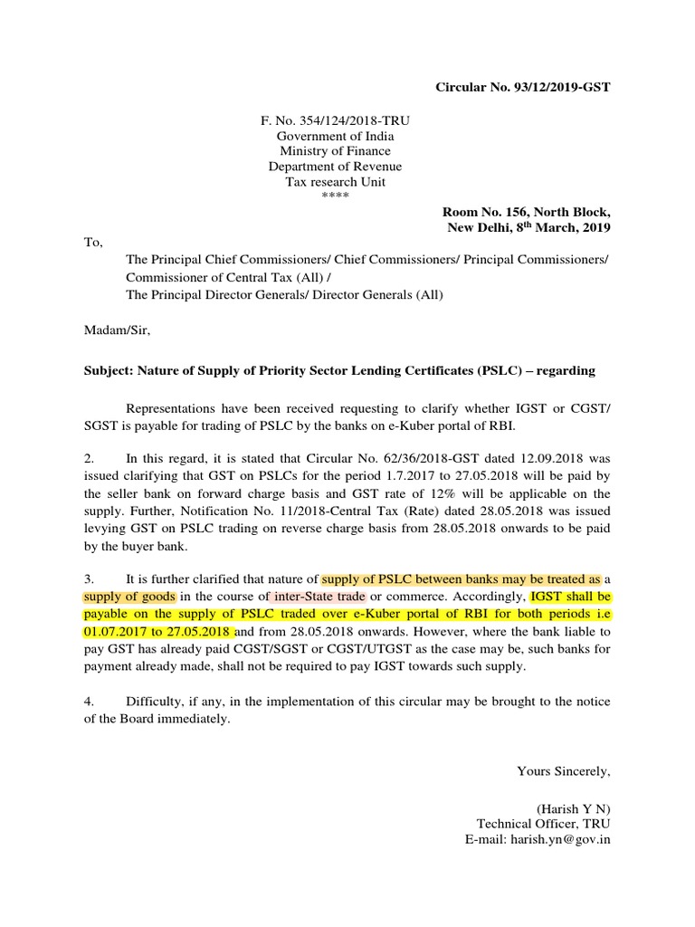 Circular CGST 93 | PDF | Public Law | Public Finance